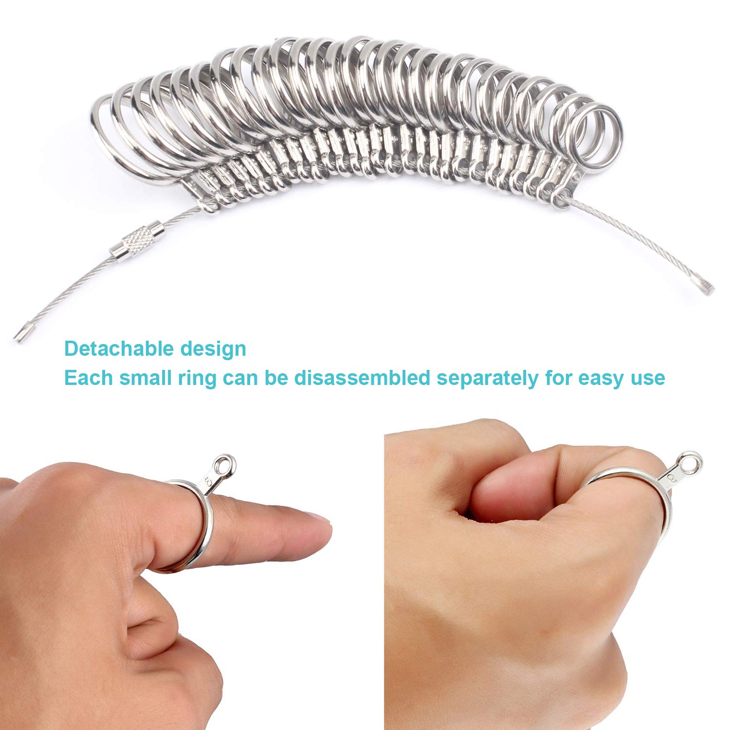 CDBOVID Ring Gauge Tool Ring Stainless Ring on Finger Measuring Ring Tool, Jewelry Sizers Rings Custom Standard Hand Rings Accessories