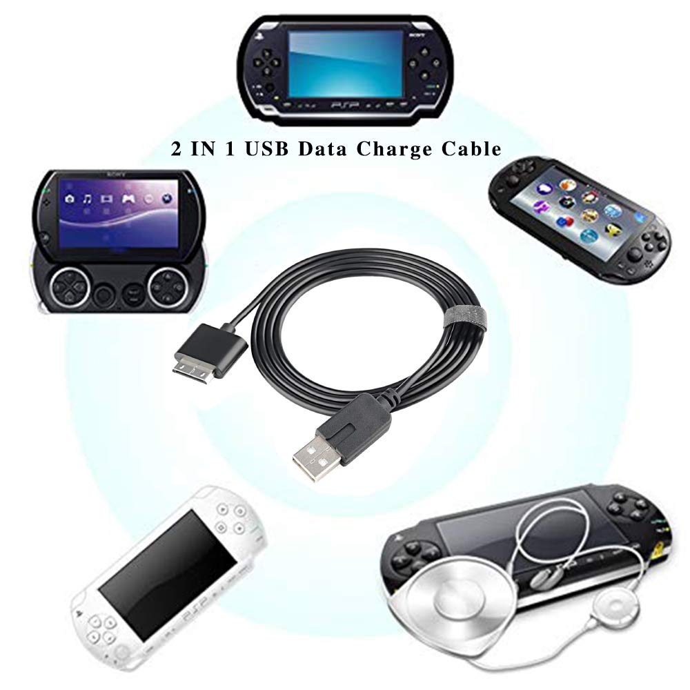 Compatible for PSP Go Charger Cable, Data and Charging Cable for Sony PSP Go 2 in 1 USB 2.0 Data Sync Transfer Power Charger Cable Cord, & Ultra Clear Guard Film Kit 1 Pack + PSP Go Protector Case
