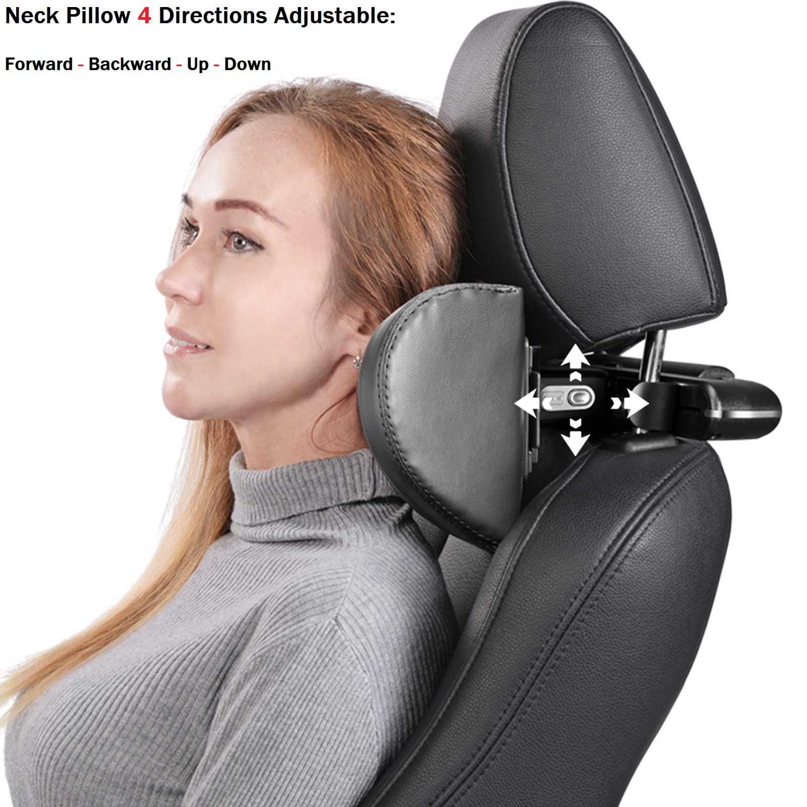 SiegenPro Car Seat Headrest Pillow Adjustable in 4 Directions Car Neck Pillow Memory Foam with Seat Back Hooks and Adjustable Headrest Phone Tablet Car Mount Holder