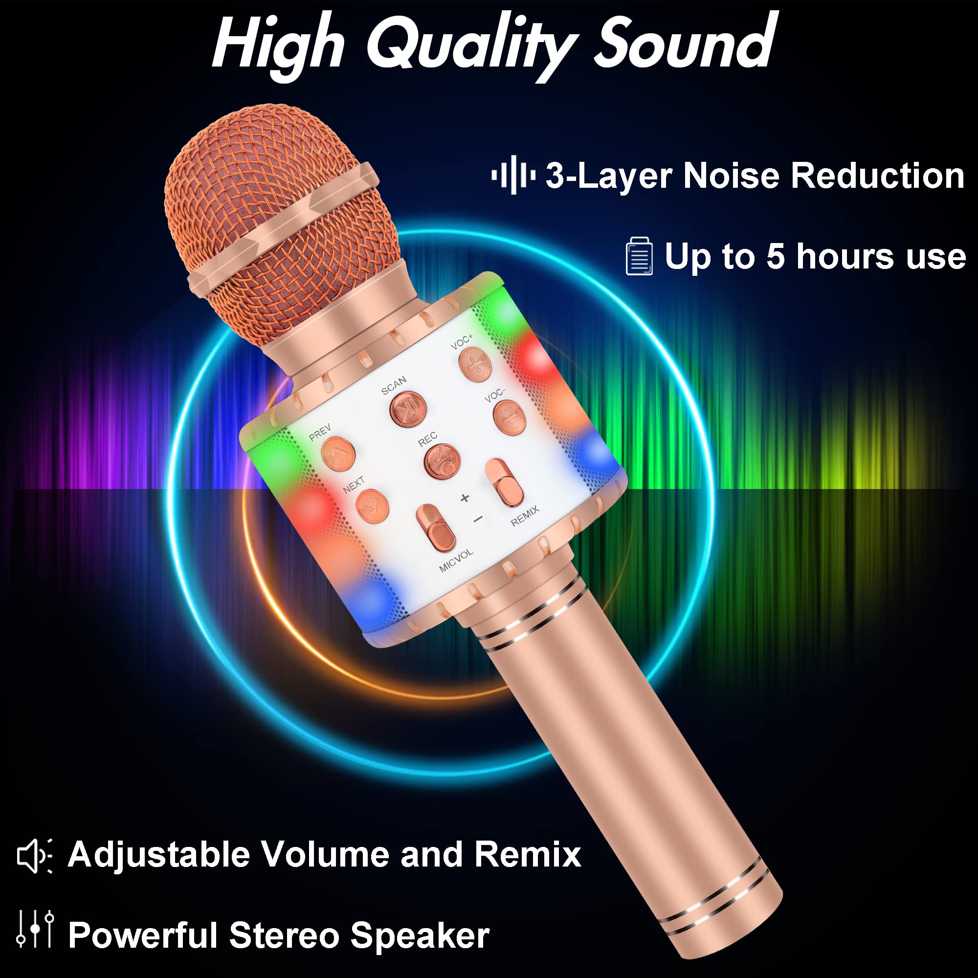 Winique Karaoke Machine for Kids, Bluetooth Mini Karaoke Machine with LED Lights, Christmas & Birthday Gift for All Ages 3 4 5 6 7 8 9 10+ Year Old Girls & Boys, Singing Anytime Anywhere (Rose Gold)