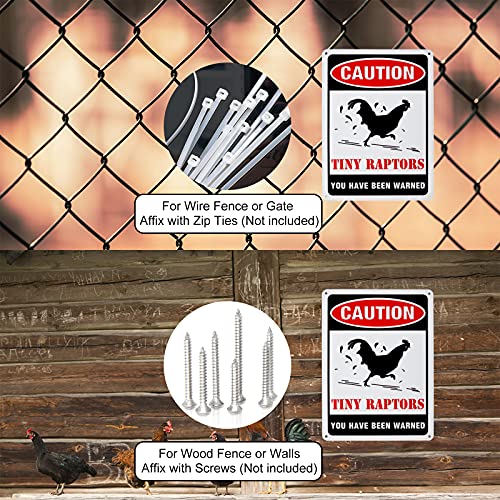 GLOBLELAND 2Pack Caution Tiny Raptors Sign Aluminum Chicken Coop Signs for Farm Kitchen Rooster Hen House Decor Beware of Chicken Signs for Chicken Lady Lovers, 7x10inches Waterproof