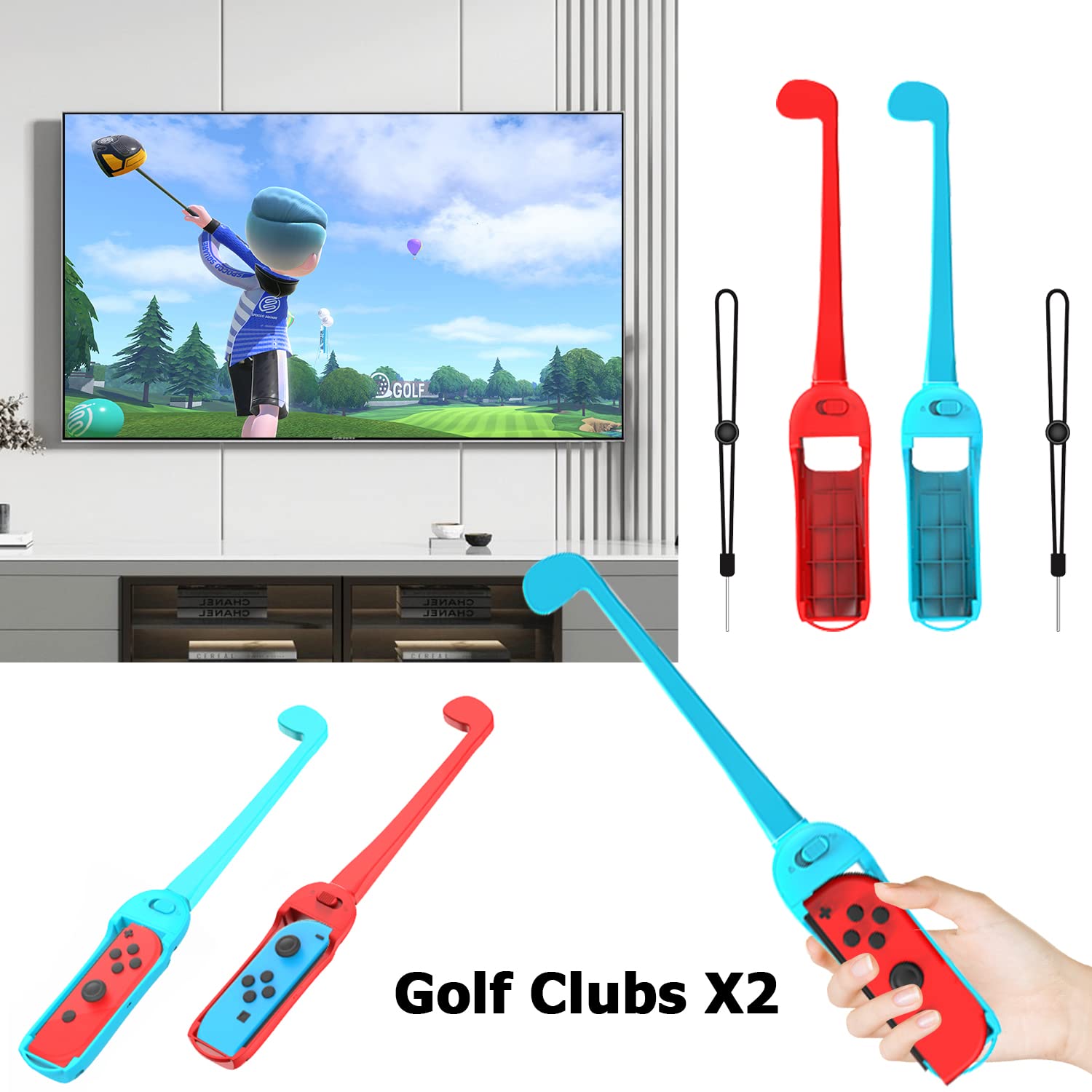 Ermorgen Switch Sports Accessories Bundle, 12 in 1 Detachable Kit for Nintendo Switch & Switch OLED, Joycon Grip for Sport Game, Leg Straps, Tennis Badminton Rackets, Golf Club and Sword Controller