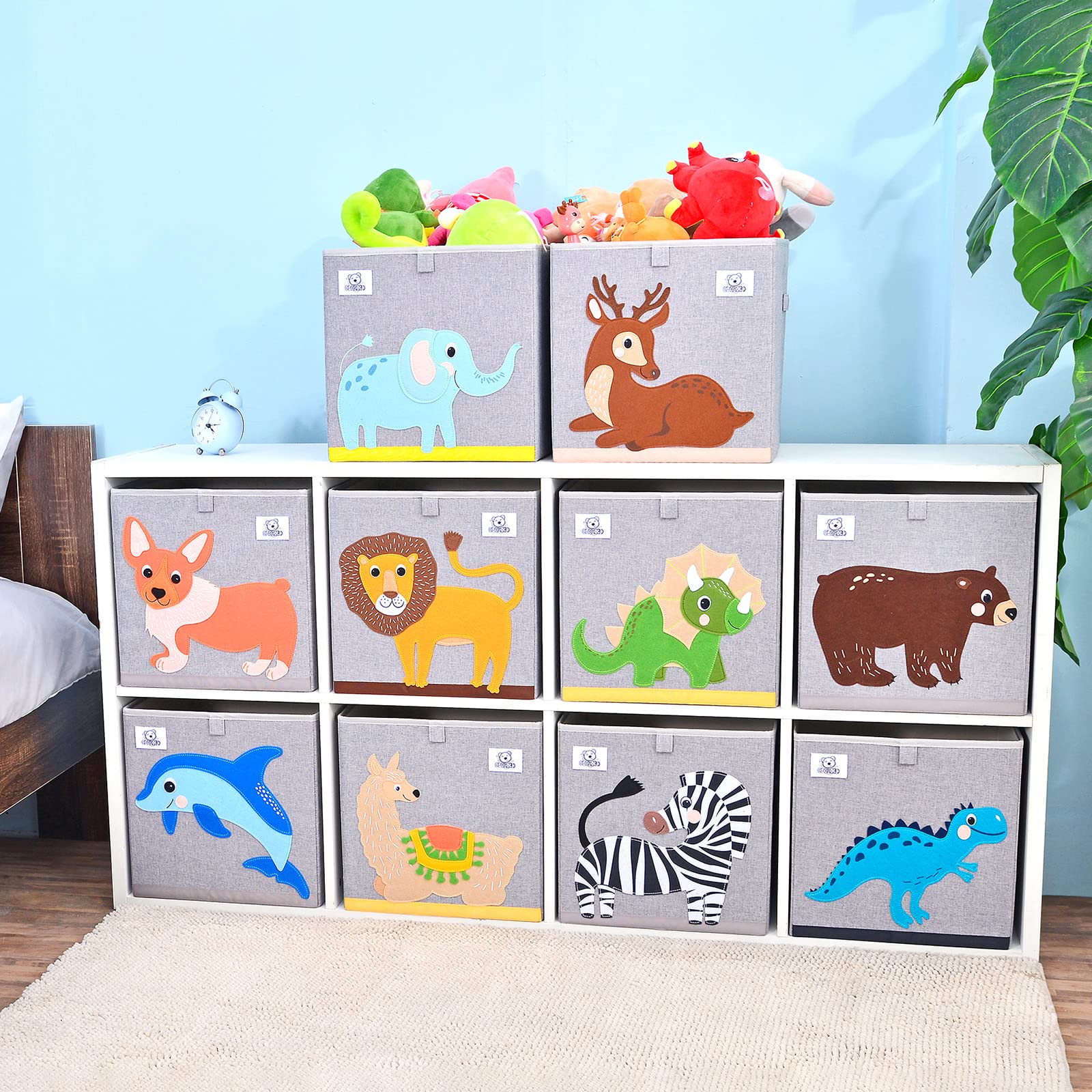 CLCROBD Foldable Animal Cube Storage Bins Fabric Toy Box/Chest/Organizer for Kids Nursery, 13 inch (Llama + Triceratops)
