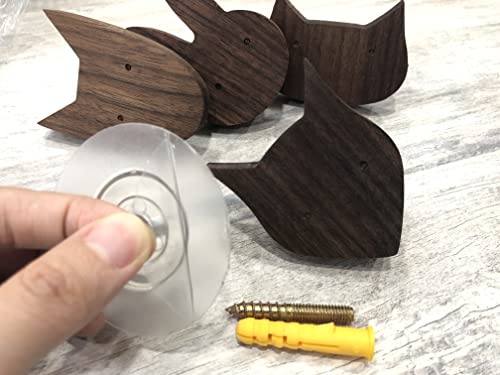 Tsnamay 4 Pack Animal Wood Wall Hooks, Black Walnut Unfinished Solid Wood Coat Hooks Wall Mounted for Hanging Bathroom Towels Clothes Hanger,Pattern Rabbit Cat Dog Fox