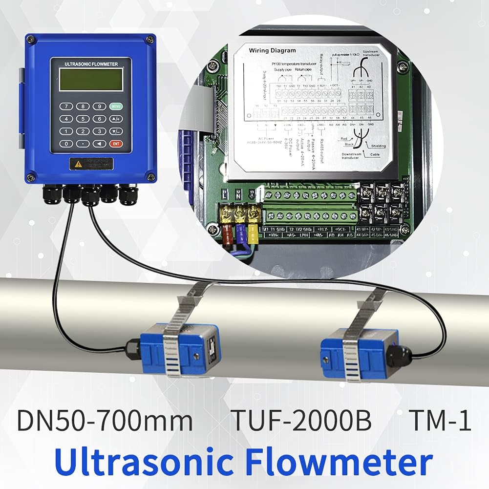 GELTTULU Digital Ultrasonic Flow Meter TUF-2000B Liquid Flowmeter IP67 +TM-1 DN50-700mm