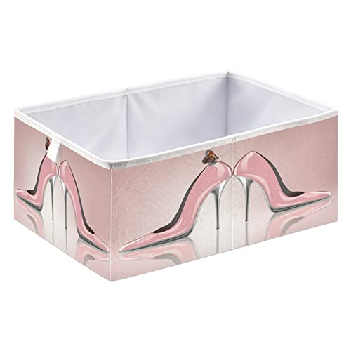 xigua Elegant Pink High Heel Shoes Rectangular Storage Bins - 15.8 x 10.6 x 7 in Large Foldable Rectangular Organizer Storage Basket for Home Office, Nursery, Shelf, Closet