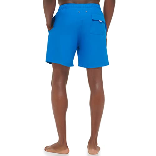 Calvin Klein Men's Standard UV Protected CK Logo Print Quick Dry Swim Trunk, Lake, XX-Large