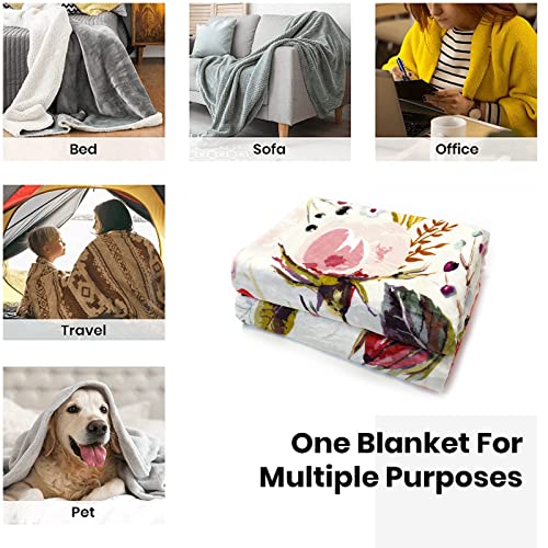 Tupmnbry Wildflowers Floral Throw Blanket Botanical Floral Printed Blanket Super Soft Flannel Throw Blanket Lightweight Fluffy Plush Fuzzy Bed Blanket for Bedding Sofa and Travel 50"X60"