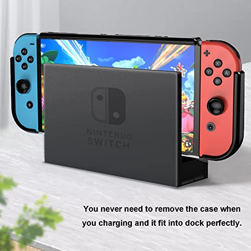 Compatible with Nintendo Switch OLED Model Case, TPU Grip Cover with 2 Game Accessories Holder, Soft PC Back Cutout for Kickstand, Shockproof Dockable Protective Case for New Switch OLED 2021, Black