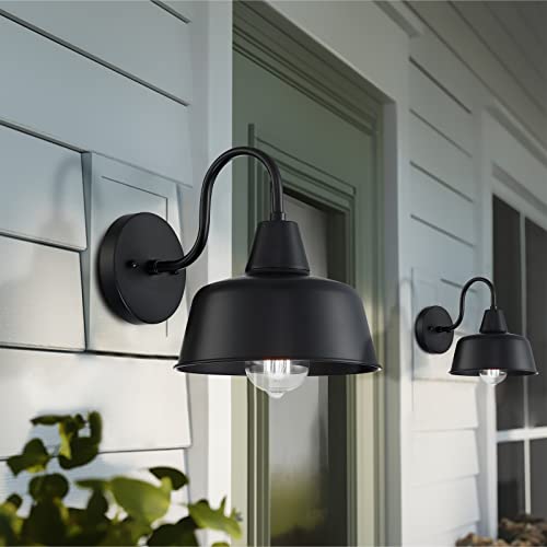 DOCIUEON Indoor Outdoor Wall Lights, 2 Pack Modern Farmhouse Gooseneck Barn Light, Exterior Lighting Fixture Outside Wall Sconce for Porch, Entryways, Patio,Garage