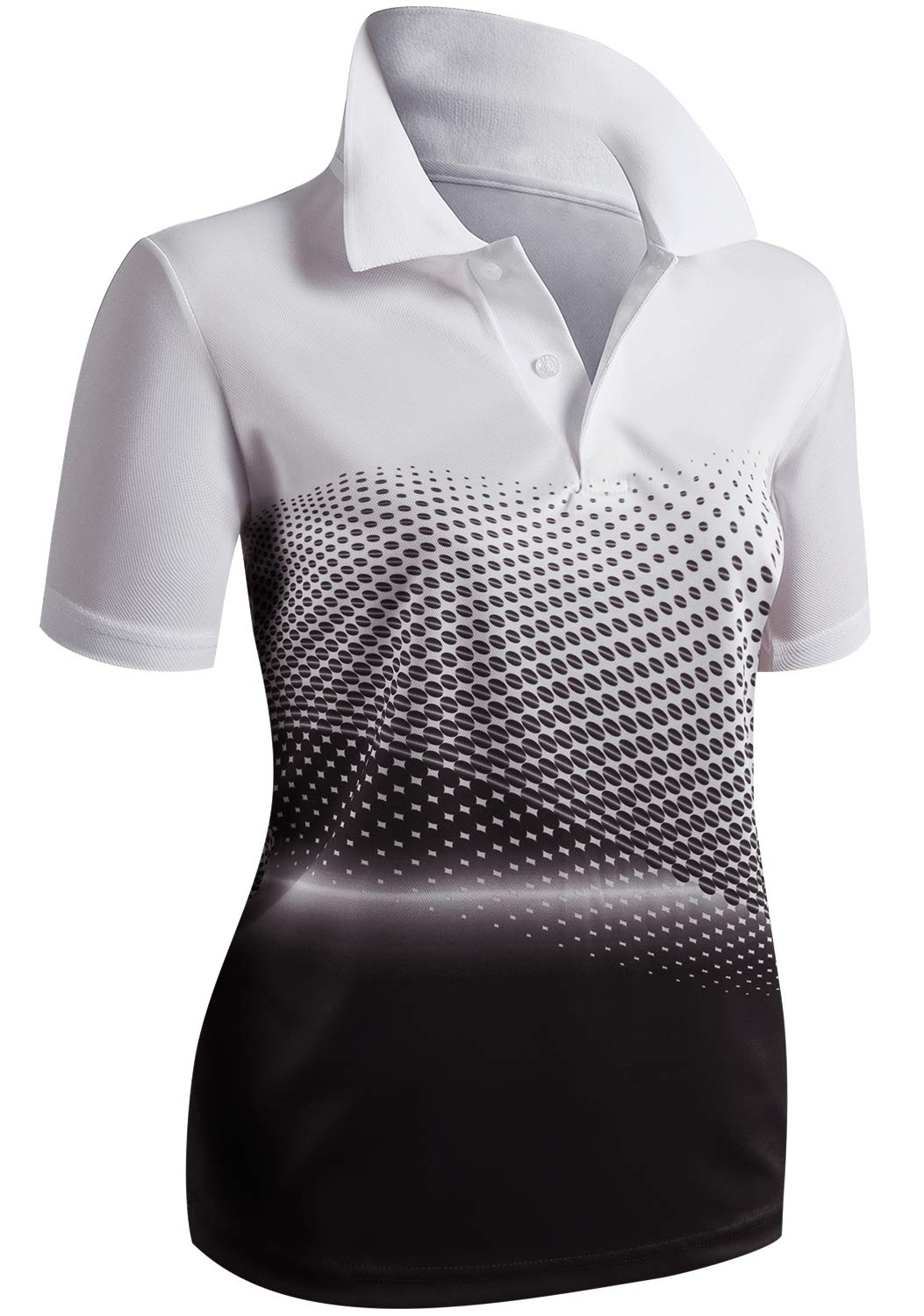 CLOVERY Quick Drying Active Wear Short Sleeve 2-Button Polo Top Black Medium