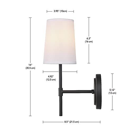 Globe Electric 51859 1-Light Wall Sconce, Matte Black, White Fabric Shade, Wall Lighting, Wall Lamp Dimmable, Wall Lights for Bedroom, Kitchen Sconces Wall Lighting, Home Décor, Bulb Not Included