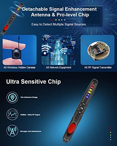 Hidden Camera Detector,Anti-spy Wireless WiFi Camera Scanner Hidden Camera Lens Finder + Door Open & Luggage Movement Alarm,3 Modes, 40 Hours Working Time