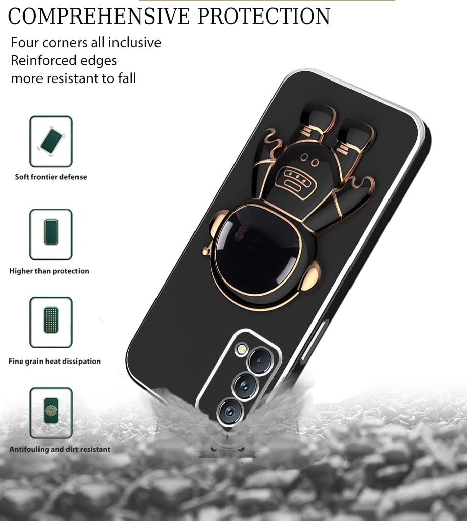 Compatible with Realme GT Master Edition Case Silicone TPU Plating, Realme GT Master Edition Cases Cute Astronaut Pattern Phone Case with Stand (Black)
