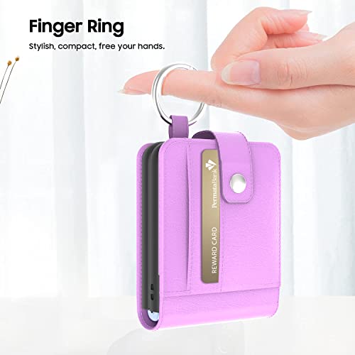 Warmson for Samsung Z Flip 4 Case,Samsung Z Flip 4 Wallet Case with Ring Card Slot Galaxy Z Flip 4 Case PU Leather RFID Blocking Protective Flip Folio Z flip 4 5G Case Purple for Women Girls Men