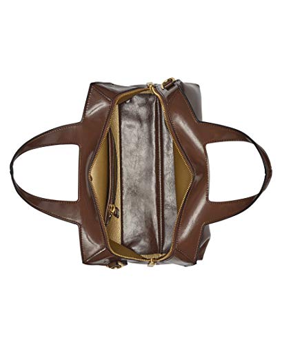 Calvin Klein Neat Glazed Patent Statement Satchel, Walnut