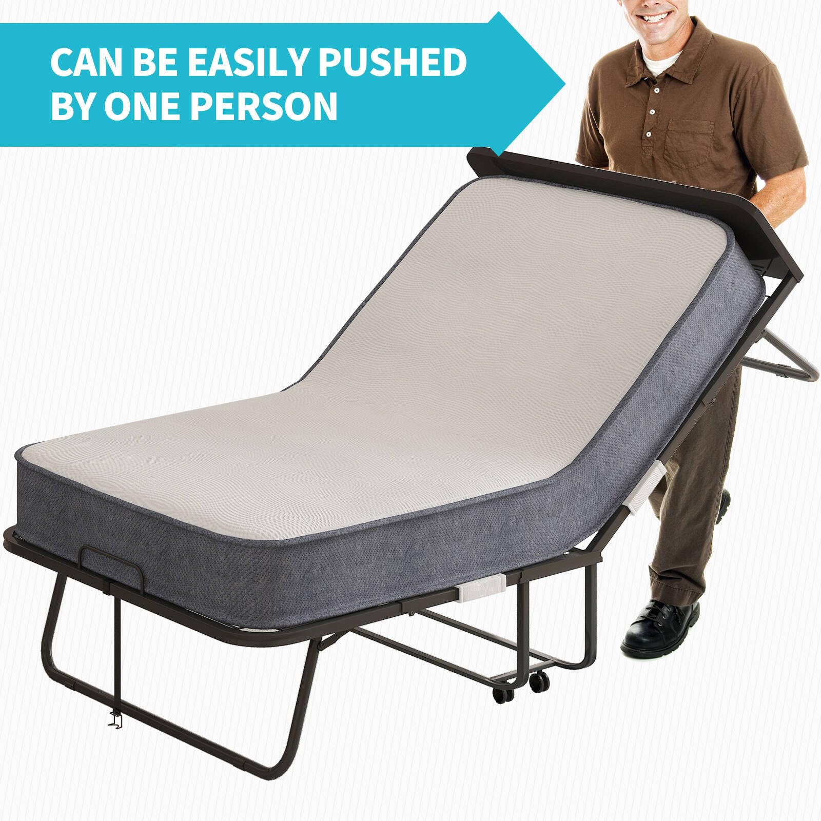 CECER Twin Size Folding Bed with 4 Inch Foam Mattress, 75" x 38" Rollaway Bed, Space-Saving Guest Bed, Portable Foldable Extra Bed for Adults with Sturdy Metal Frame, Easy Moving (Standard)
