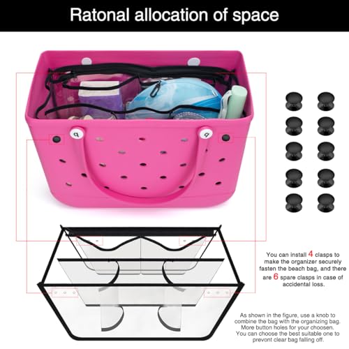 Clear Beach Bag Organizer for Bogg Bag Accessories - Insert Inner Bags Compatible with Bogg Bag, Insert Organizer for X Large Size Bogg Bag, Organizing Your Bag and Divide Space (Black, Large)