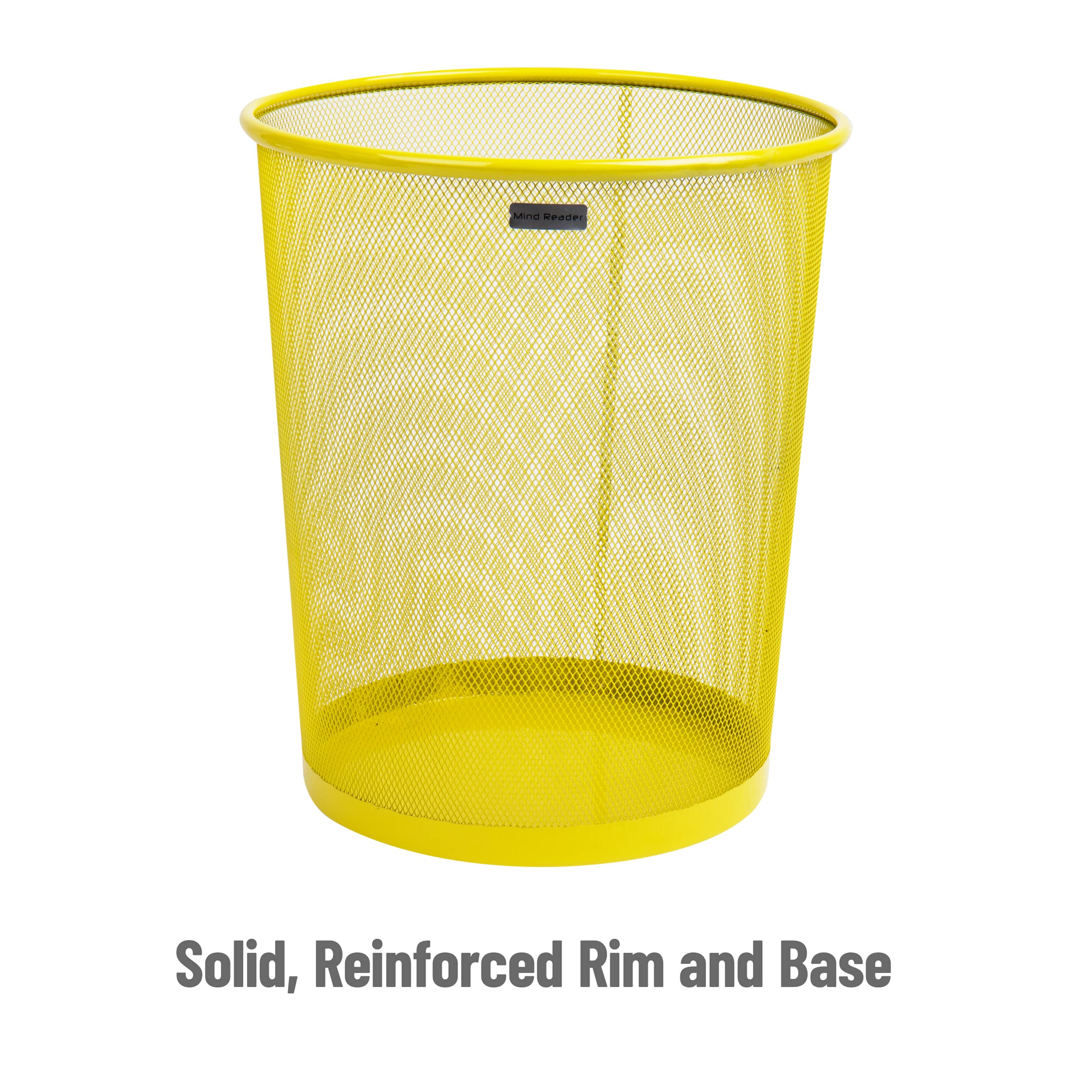 Mind Reader Mesh Trash Can, 16.65L (4.4 gal), Waste Paper Basket, Round, Office, Metal Mesh, 11.5" L x 11.5" W x 13.75" H, Yellow