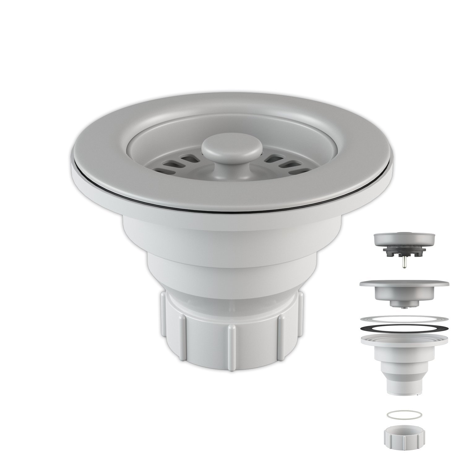 Lexicon Quartz Kitchen Sink Strainer with White Finish, Fits 3.5 Inch Drain Hole LG-SB-W