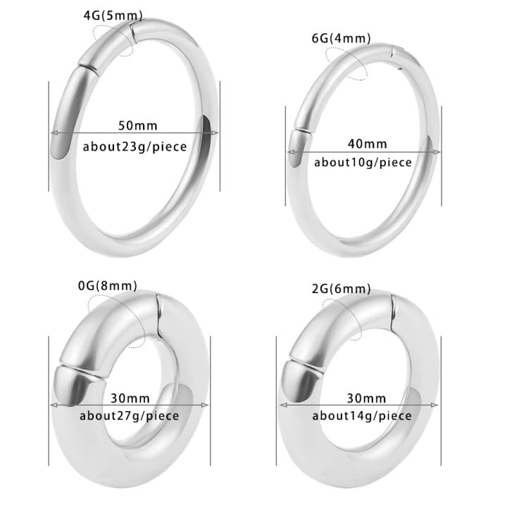 DOEARKO 2PCS Simple Hoop Ear Plugs Body Piercing Tunnels 316 Stainless Steel Hypoallergenic Earrings Plugs for Ears Expander Body Jewelry (Gauge:4mm(6G)*40mm(diameter), Silver)