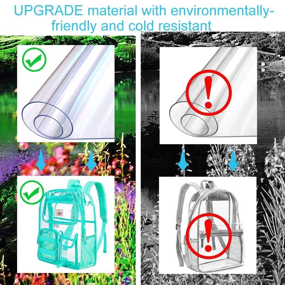 Clear Backpack, Heavy Duty Transparent Bookbag for Girls Women, Cute School See Through Backpacks for Teens Elementary - Green