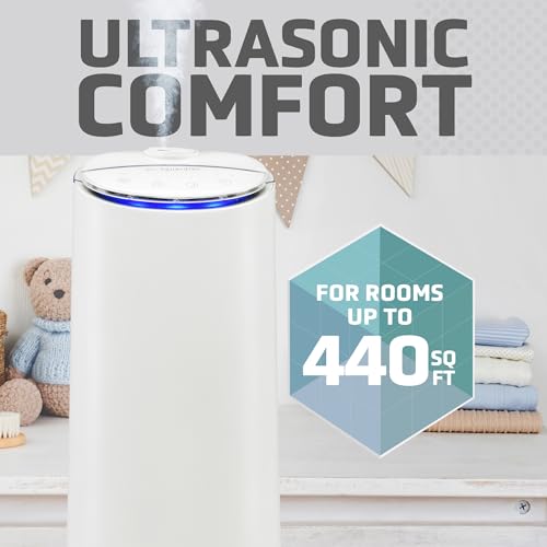 PureGuardian Ultrasonic Cool Mist Humidifier, 100 Hrs. Run Time, 1.5 Gallon Tank, 440 Sq. Ft. Coverage, Medium Rooms, Quiet, Filter Free, Essential Oil Tray, White, H3200WAR