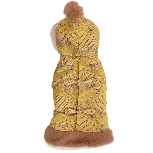 GLOGLOW Dog Costume Tang Suit, Chinese Style Pet Clothing Winter Thickened Warm Dog Cheongsam Satin Clothes with Hat for Small Dogs Puppy Cats