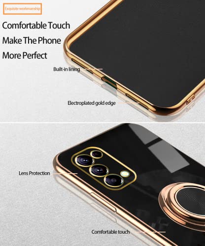 Jancyu Compatible with Oppo Find X3 Lite Case, Oppo Reno 5 5G Phone Case with Ring Holder, 360 Degrees Protective Cover Silicone Magnetic Car Holder (Black)
