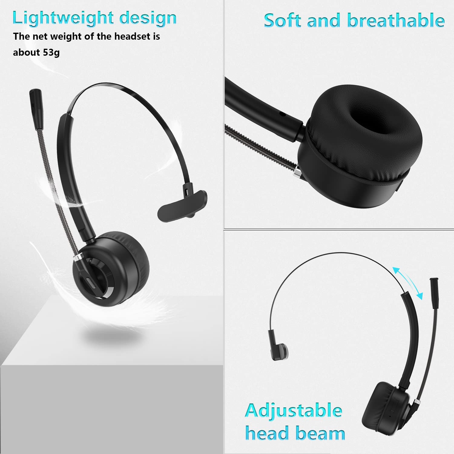 Computer Headset On-Ear Wireless Headphones with AI Noise Cancelling Microphone, Charging Base for PC Laptop - A8 Black