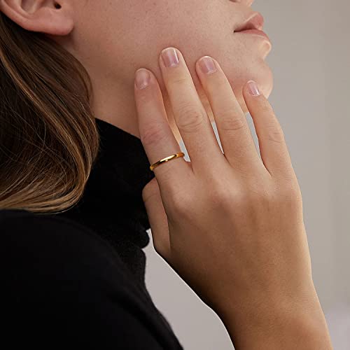 Diamday 2mm 925 Sterling Silver Gold Rings for Women Men High Polish 18k Gold Filled Stackable Band Rings Gold Wedding Band Stacking Knuckle Thumb Statement Rings Comfort Fit Size 7