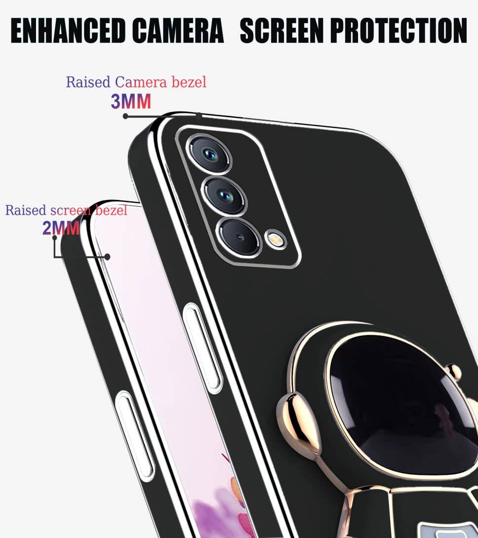 Compatible with Realme GT Master Edition Case Silicone TPU Plating, Realme GT Master Edition Cases Cute Astronaut Pattern Phone Case with Stand (Black)