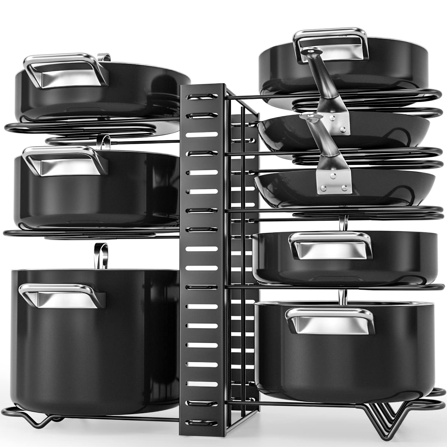 G-TING Expandable Iron Pot Rack Organizer, 8 Adjustable Tiers, Black, 3 DIY Methods, Easy to Install, Solid Construction, 15 x 15 x 10 in