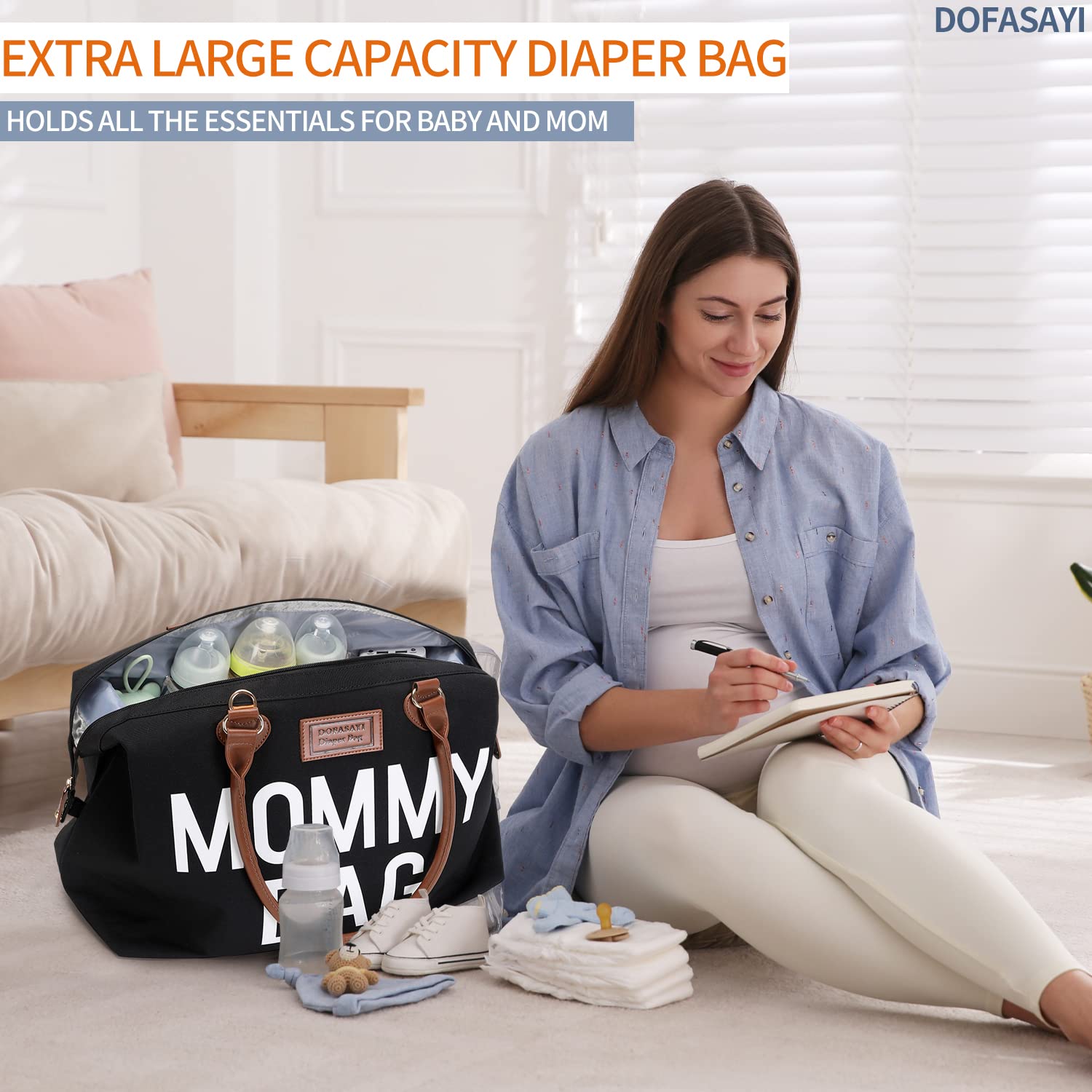 DOFASAYI Diaper Bag Tote - Mom Bag with Changing Pad, Waterproof Baby Diaper Bag Backpack, Large Travel Essentials Tote Bag Unisex, Black