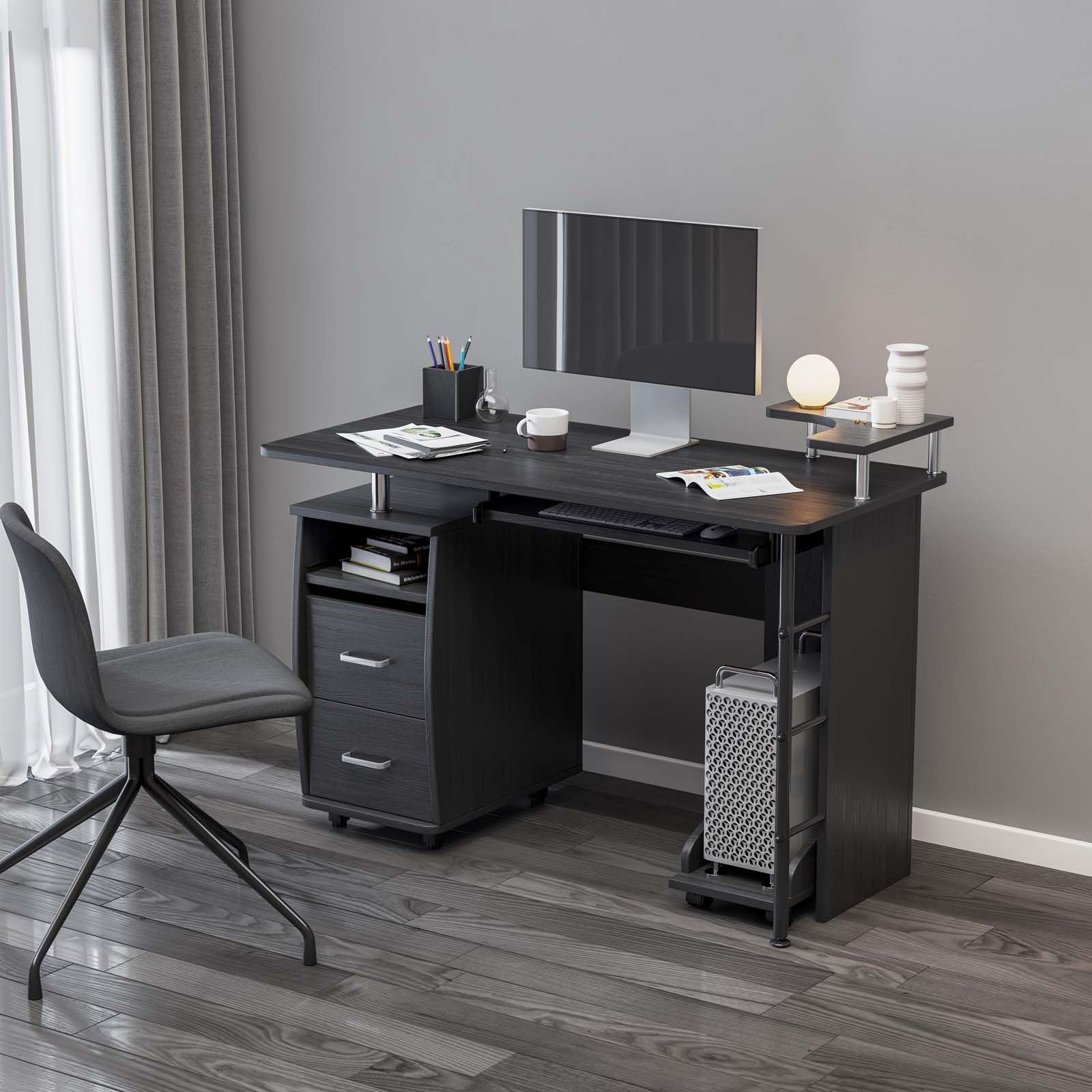 Computer Desk, 47'' Office Desk with Keyboard Tray, Writing Desk with 2 Drawers and Study Table, Potting Stand with CPU Tray&Removable Shelf for Storage