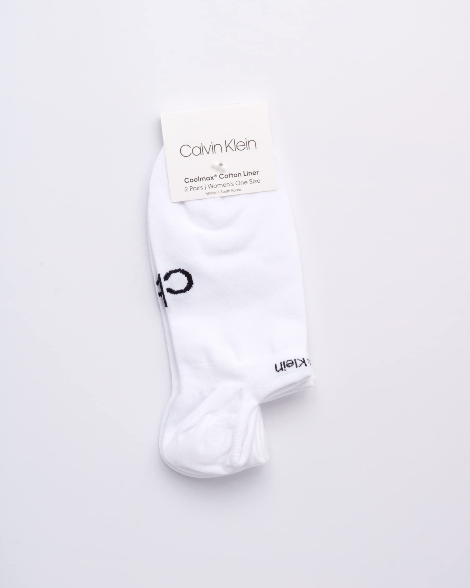 Calvin Klein Women's 2 Pack Performance Coolmax Cotton Heel Gripper Liner Socks, White, Shoe Size: 6-9.5