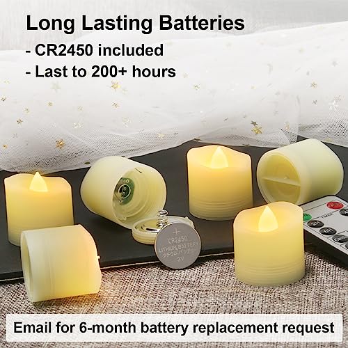 Flameless Candles with Remote LED Tealight Candles Tea Lights Votive Candle with Timer, Unscented Outdoor Flickering Warm White Flame Fake Candles, Battery Operated Candles 200 Hours - 6 Set x 1.3"