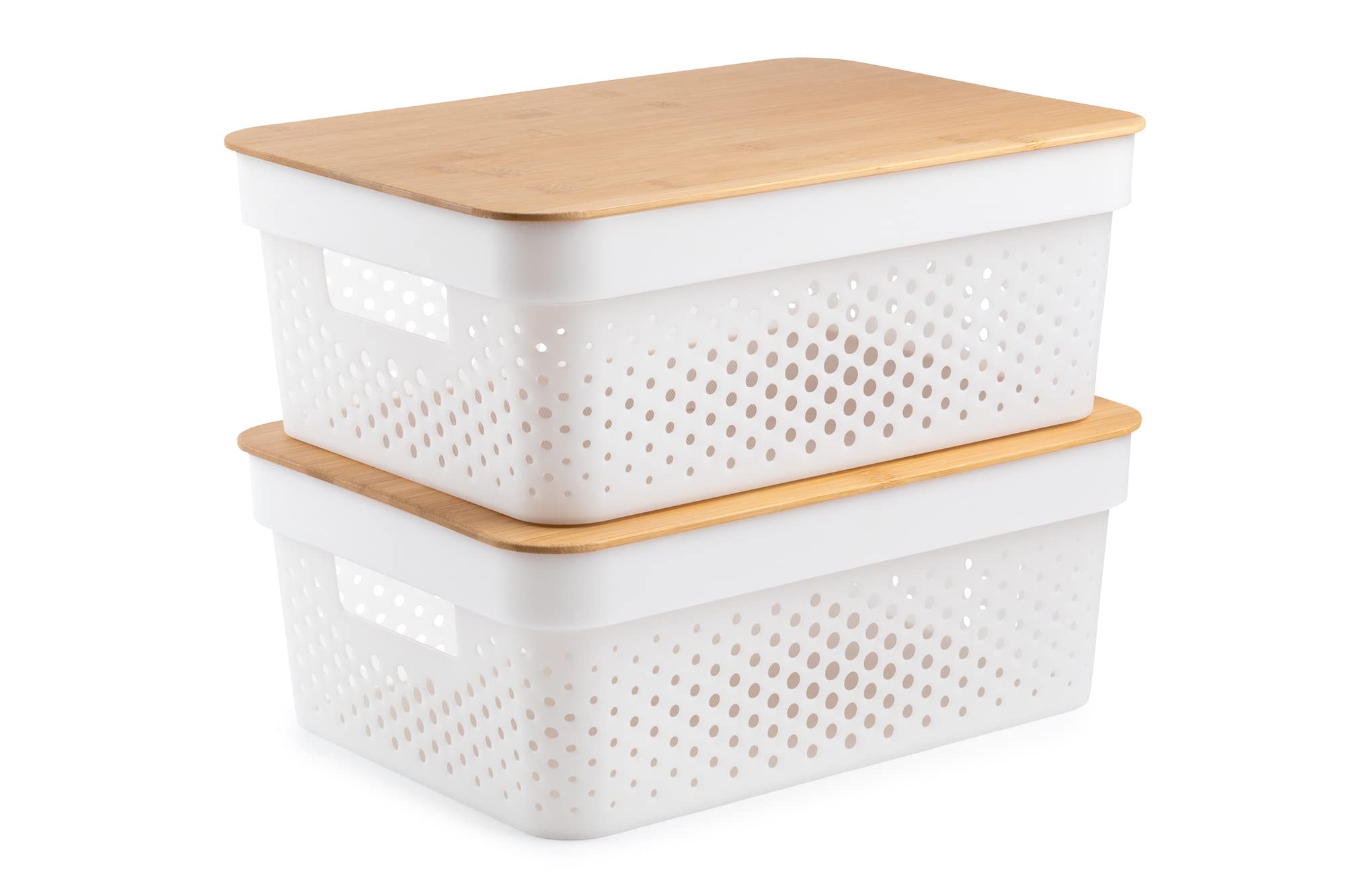 CORE HOME Multipurpose White 14 x 11 Polypropylene Storage Bins With Bamboo Lids Set of 2