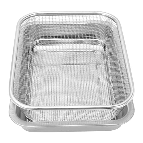 Frying 1set Serving Roaster Food Roasting Spill Fast Baking Steel Net Frying Strainer Dinner Cooking Pan Tray Appetizer Kitchen Oven Quarter Colander Racks Tool Plates Nonstick Fry Mesh Basket (Color