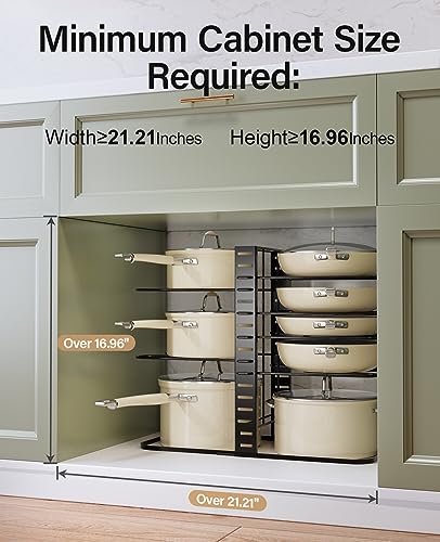 Pantasia Pots and Pans Organizer - [Truly Balanced, 8-Tier Adjustable] Pots and Pans Rack Organizer for Cabinet, Frying pan, Bakeware, Lid, Dishes, Kitchen Organizers and Storage