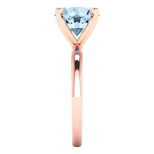 Clara Pucci 3.0 ct Round Cut Solitaire Natural Aquamarine Engagement Wedding Bridal Promise Anniversary Ring in 18K Rose Gold Size 8.25