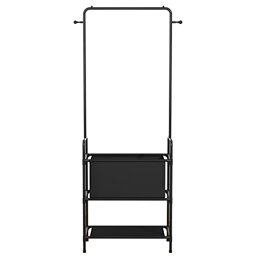 UDEAR Clothes Rack,Standard Garment Rack with Large Storage Bag,2 Non-woven Fabric Storage Shelves and 2 Hooks,Black