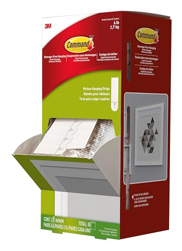 Command Picture Hanging Strips, Cabinet Pack, Removable, Holds Up to 6 Lbs Per Pair, 0.75 X 2.75, White, 4/Set, 50 Sets/Carton