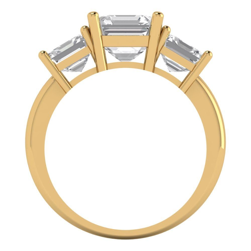 Clara Pucci 3.19 Carat Square Emerald cut 3 stone Solitaire White Sapphire Designer Wedding Bridal art deco Anniversary Ring 14k Yellow Gold 9.5