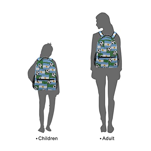 Krafig Argentina Flags and Soccer Balls Boys Girls Kids School Backpacks Bookbag, Elementary School Bag Travel Backpack Daypack