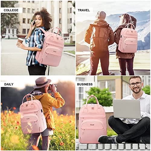 LOVEVOOK Laptop Backpack for Women, Travel Anti-theft Work Bag Business Computer Backpacks Purse College Bag, Casual Hiking Daypack with Lock, 15.6 Inch, Light Pink