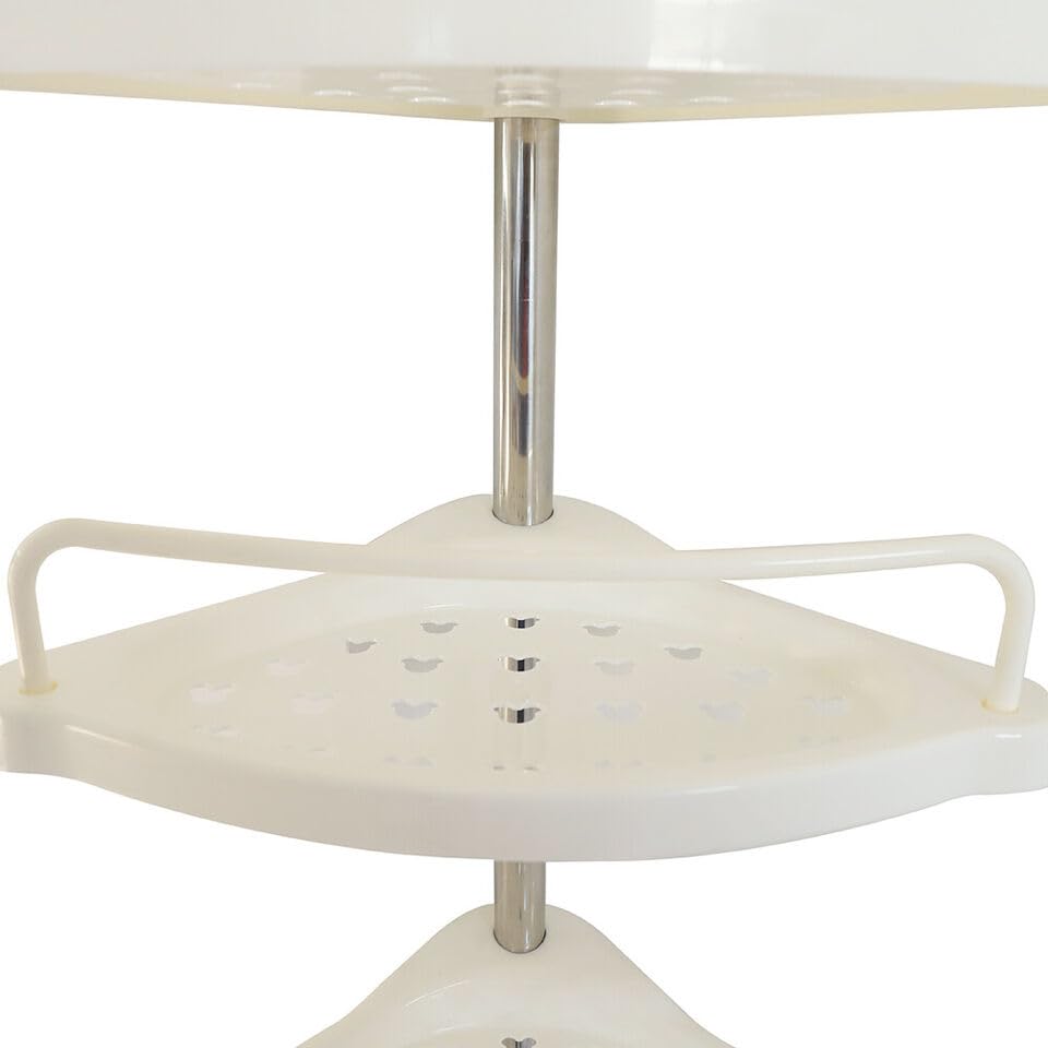Gosangom Corner Shower Basin Tension Bar, 4 Tier Bathroom Corner Storage Shelf, Rust Resistant Corner Shower Basin, Adjustable Plastic Shelf, Bathroom Floor Mount Bath Shelf Fixer., 574410
