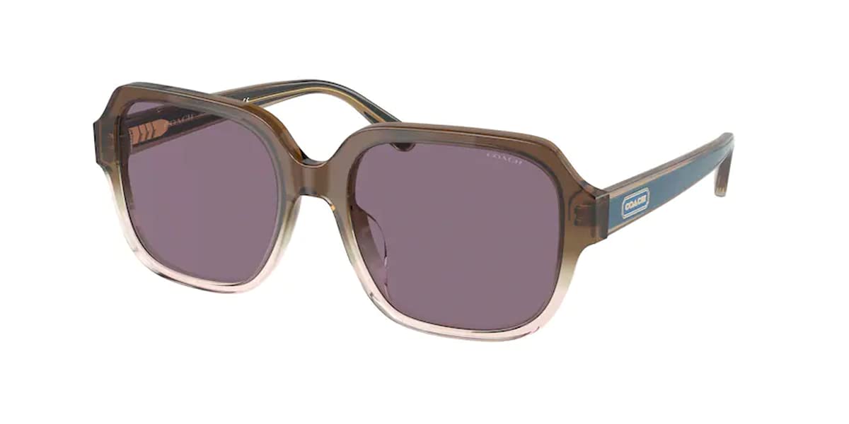 Coach HC8335U 56781A 53MM Transparent Brown Gradient/Violet Solid Rectangle Sunglasses for Women + BUNDLE With Designer iWear Eyewear Kit