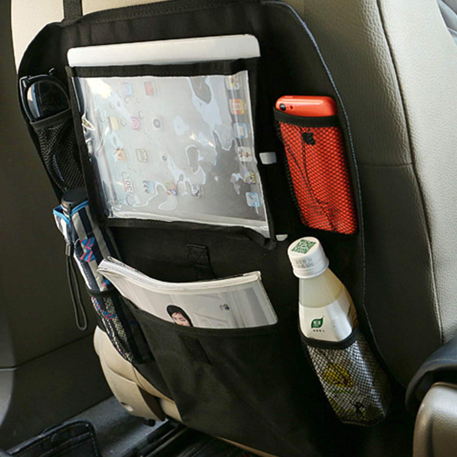 CoreLife Car Organizer Back Seat Travel Storage with Cup Holders & Tablet Pouch Kick Mats