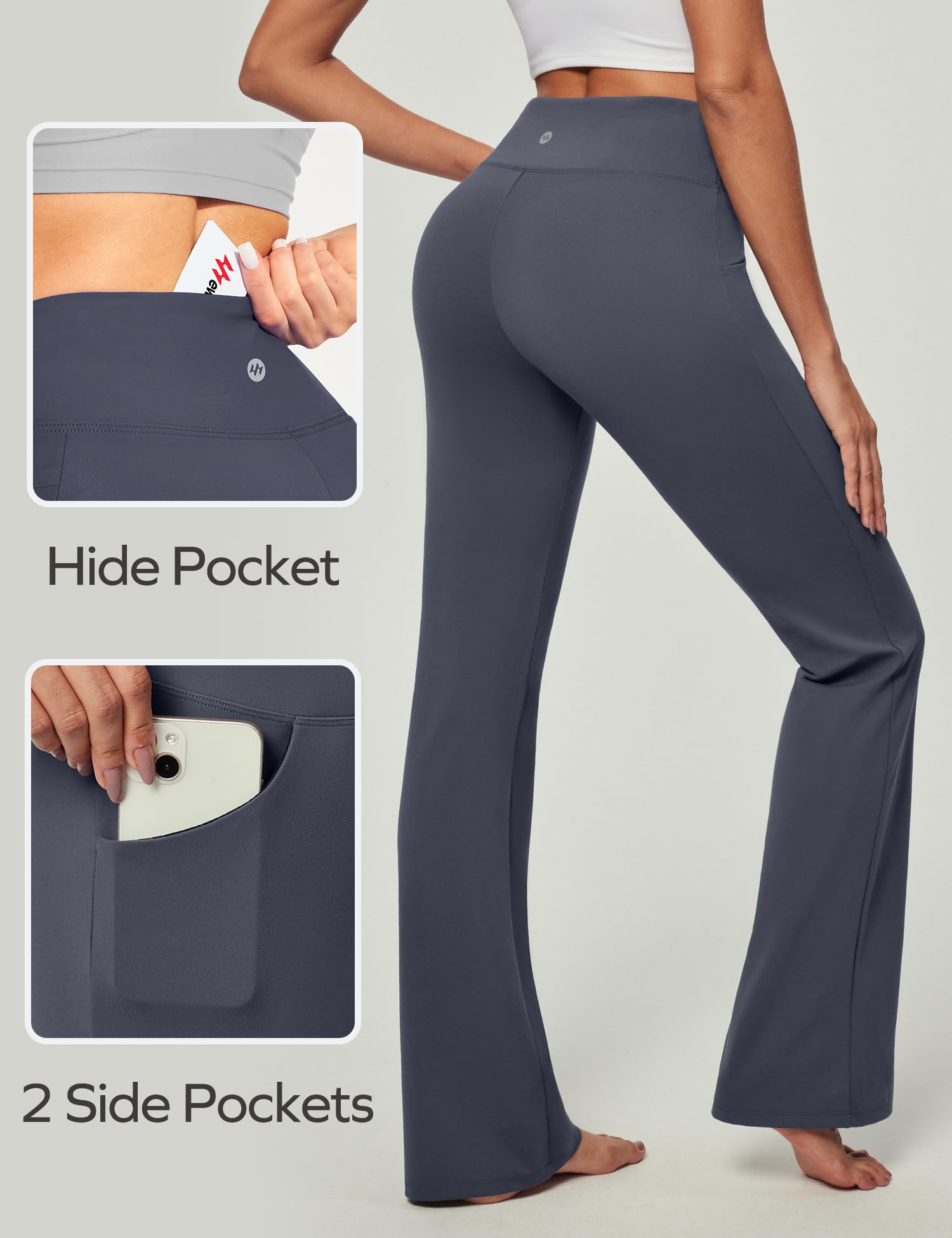 Ewedoos Yoga Pants Women High Waisted Pants with 3 Pockets Bootcut Yoga Trouser Style Yoga Pants Stretchy Work Pants Gray